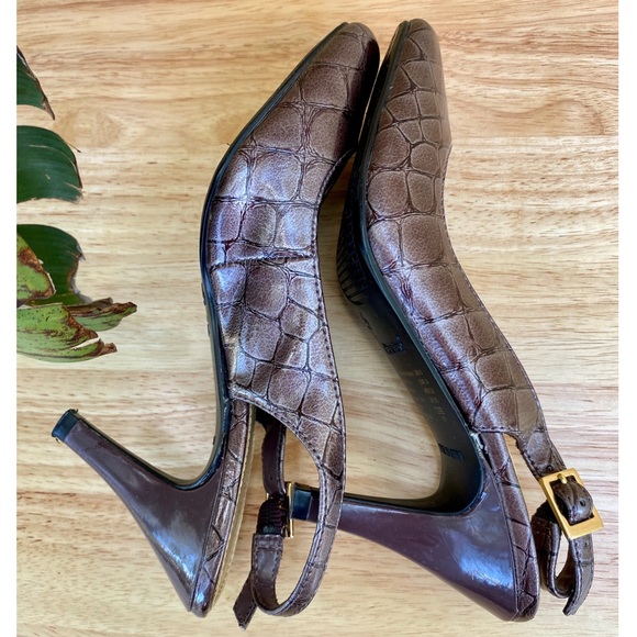 Dexter | Shoes | Dexter Faux Croc Brown Slingback Pumps 3 Size 5 | Poshmark